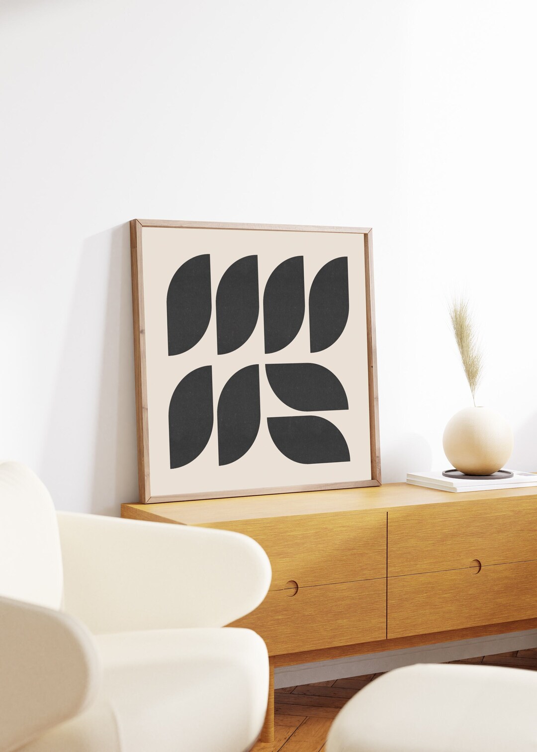 Square Wall Art, Abstract Shape Art Print, Beige Art Print, Large ...