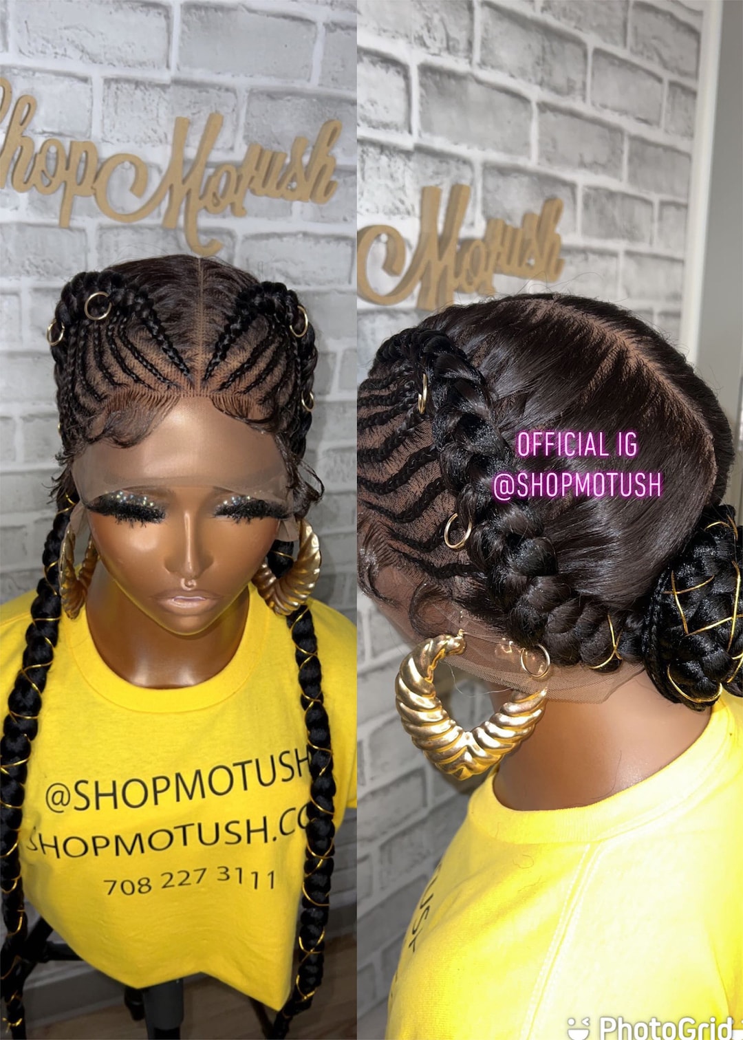 Ready to Ship All Back Full Lace Cornrow Stitch Braided Wig for Black ...
