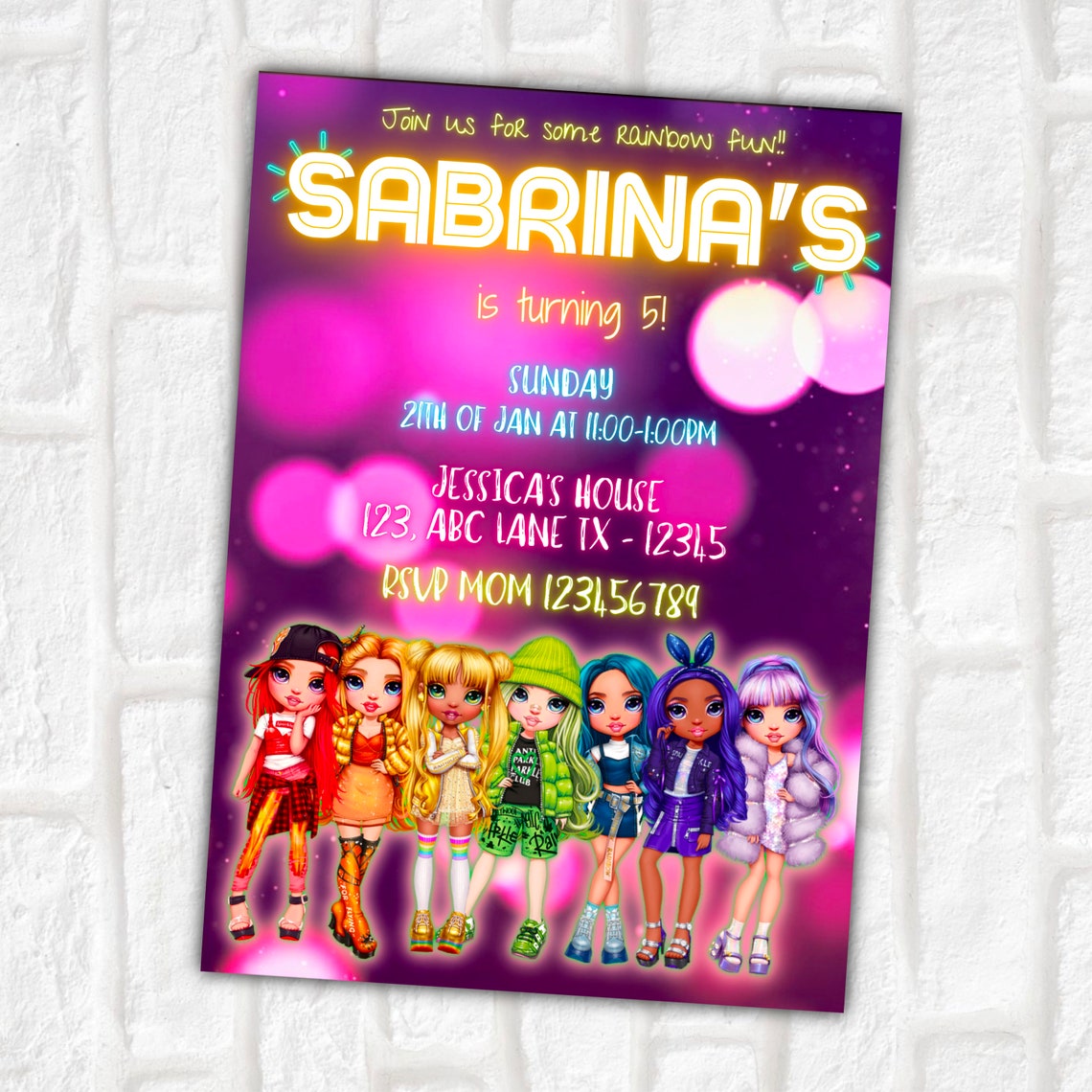 Rainbow High Birthday Invitation Instant Download Rainbow Etsy