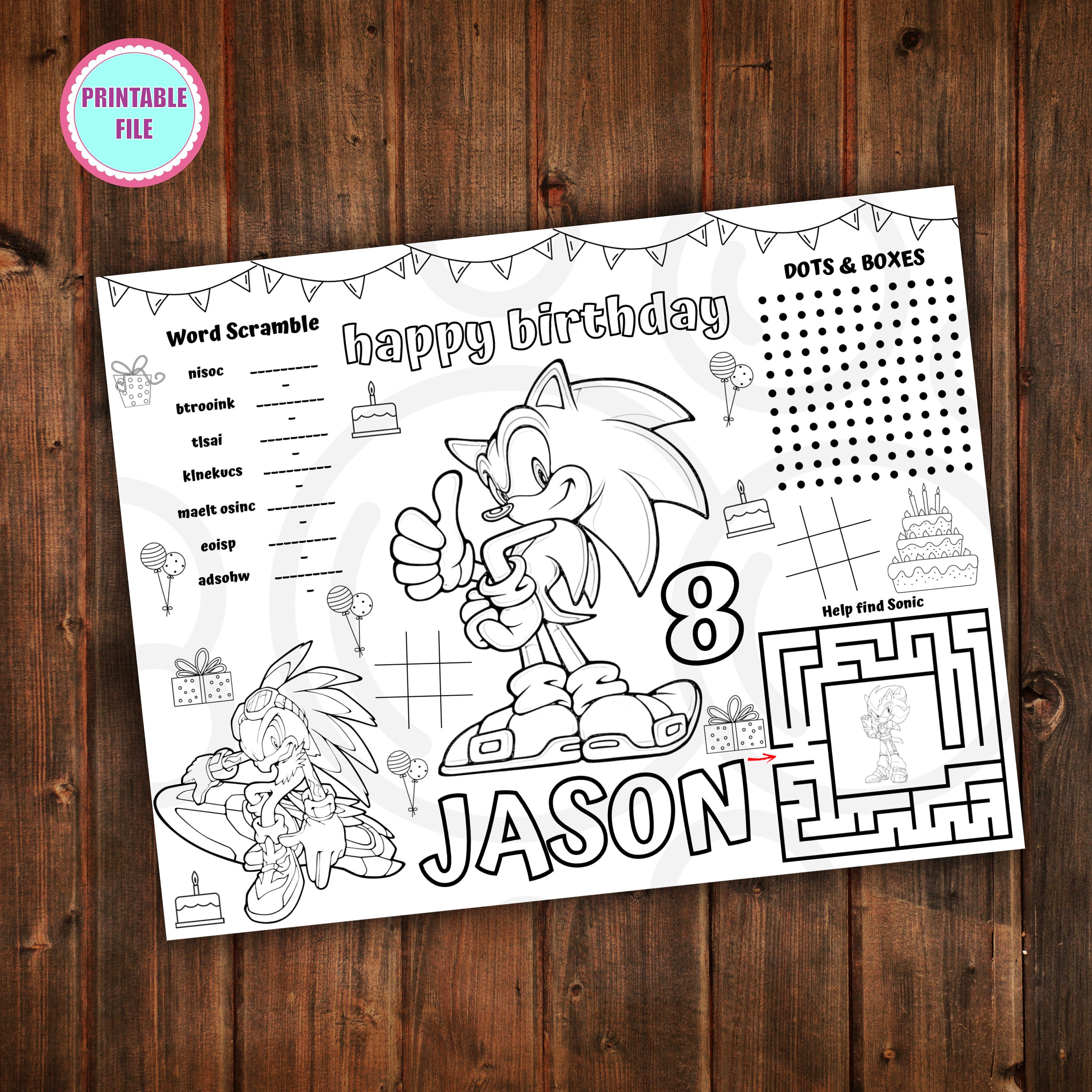Paper & Party Supplies Birthday Coloring Placemat Kids Coloring ...