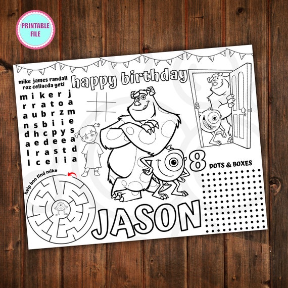 Monsters Inc Activity Sheet Monsters Inc Coloring Sheets | Etsy UK