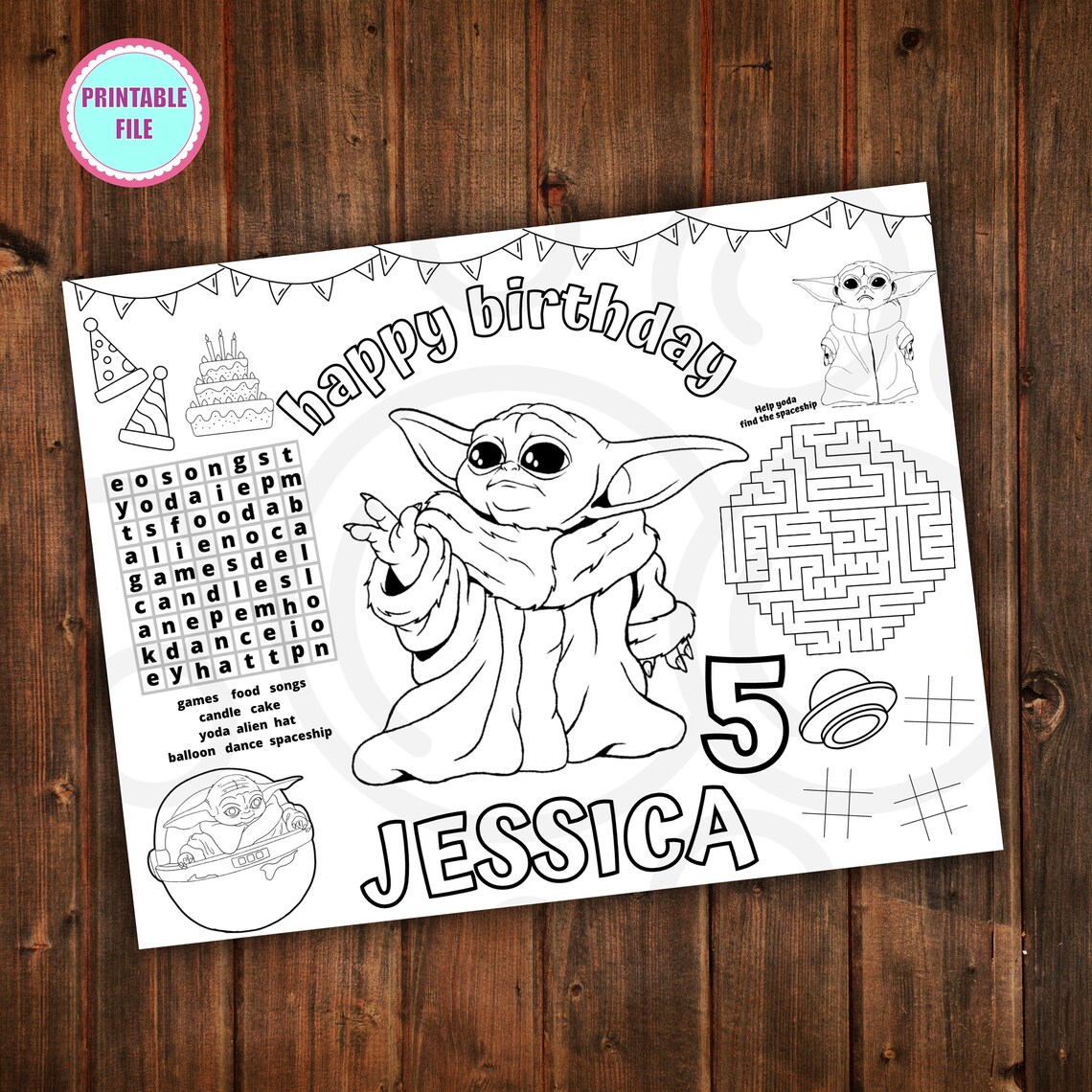Baby Yoda Activity Sheet Yoda Coloring Sheets Yoda Birthday Etsy