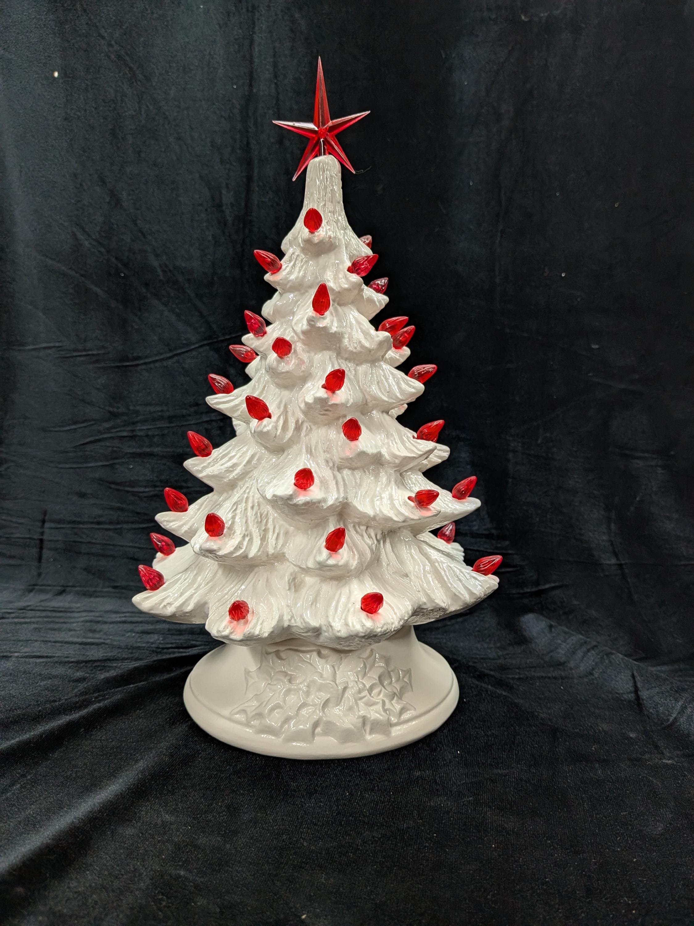 Glazed Ceramic Vintage White Christmas Tree 11 Inches With Lights ...