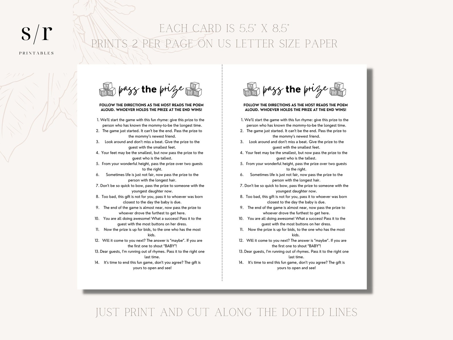 Pass the Prize Poem Game, Printable Baby Shower Games, Minimalist, DIY ...