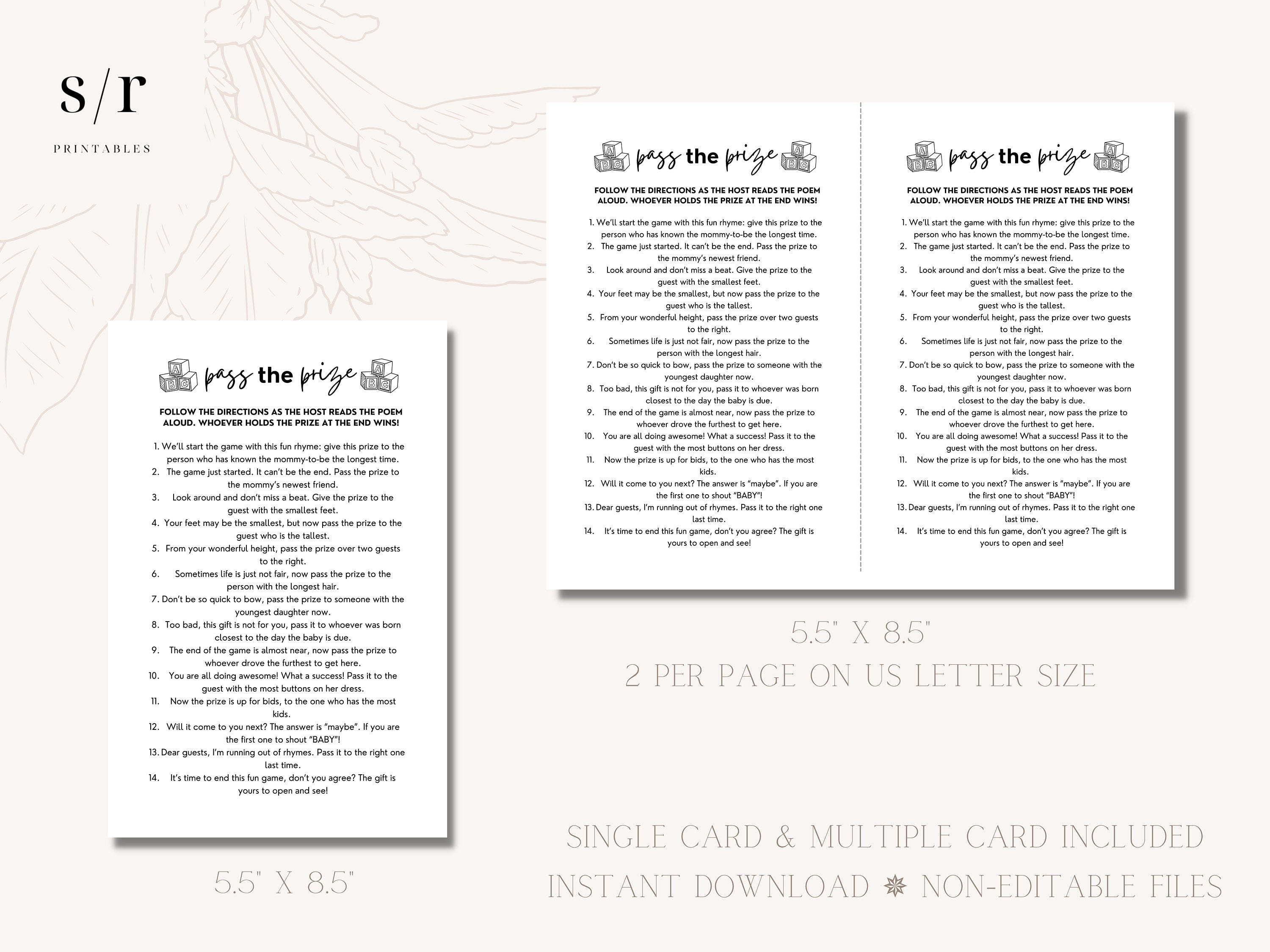 Pass the Prize Poem Game, Printable Baby Shower Games, Minimalist, DIY ...