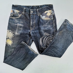 Koi Fish Jeans Distressed Vintage Size 82 Koi Fish Embroidery Denim ...