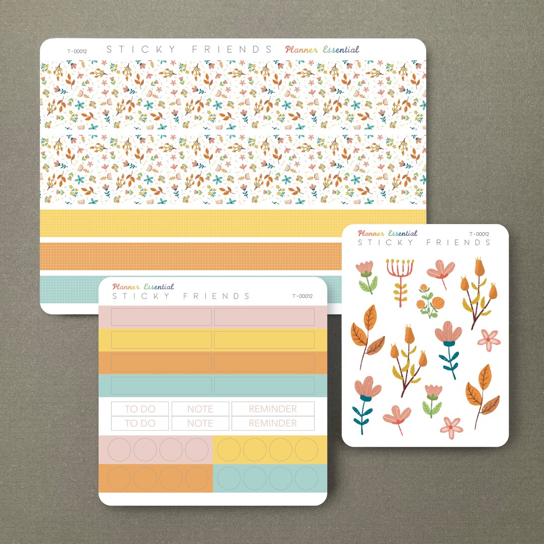 Floral Planner Sticker Set: Washi Tape, Functional Stickers - Etsy