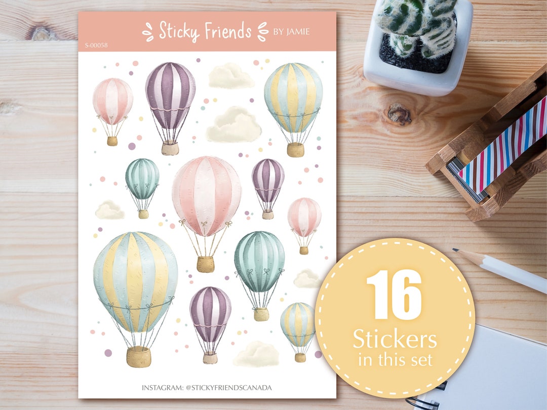 Hot Air Balloon Sticker Sheet Cloud Watercolor Bullet Journal - Etsy