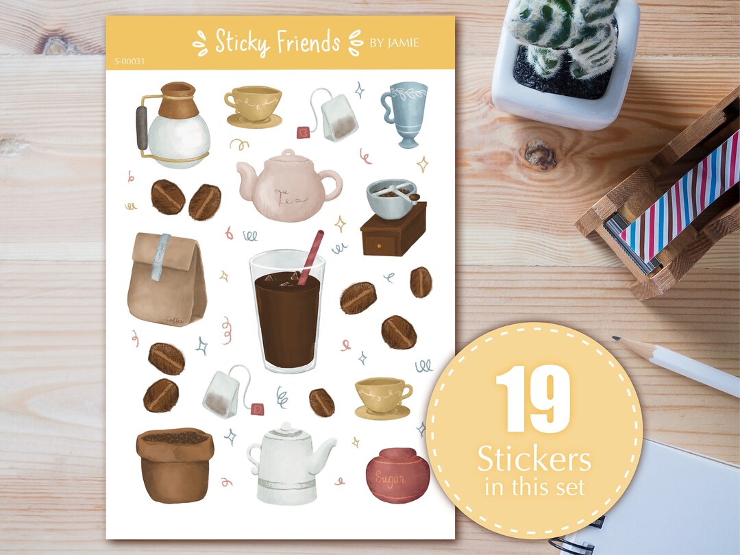 Cafe Sticker Sheet Coffee Tea Stickers Coffee Bean Stickers - Etsy