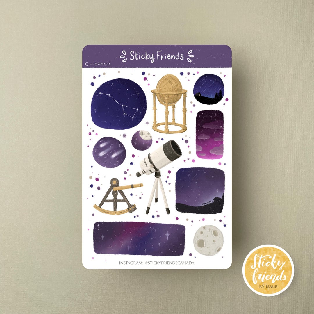 ASTRONOMY Sticker Sheet: Stargazing Space Crayon Style Planner Stickers ...