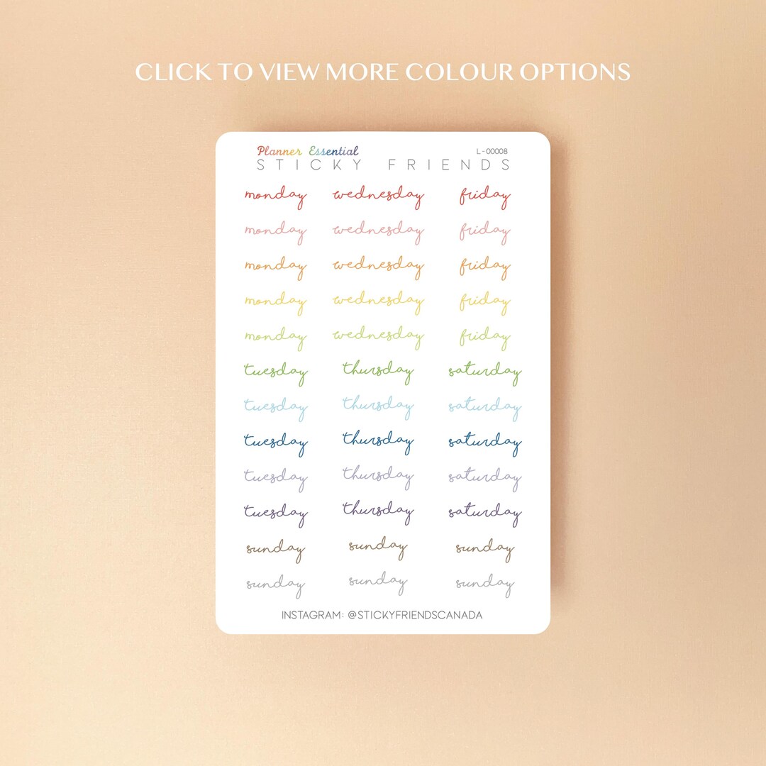 WEEKDAYS | Header Sticker Planner Essential Sticker Functional Sticker ...