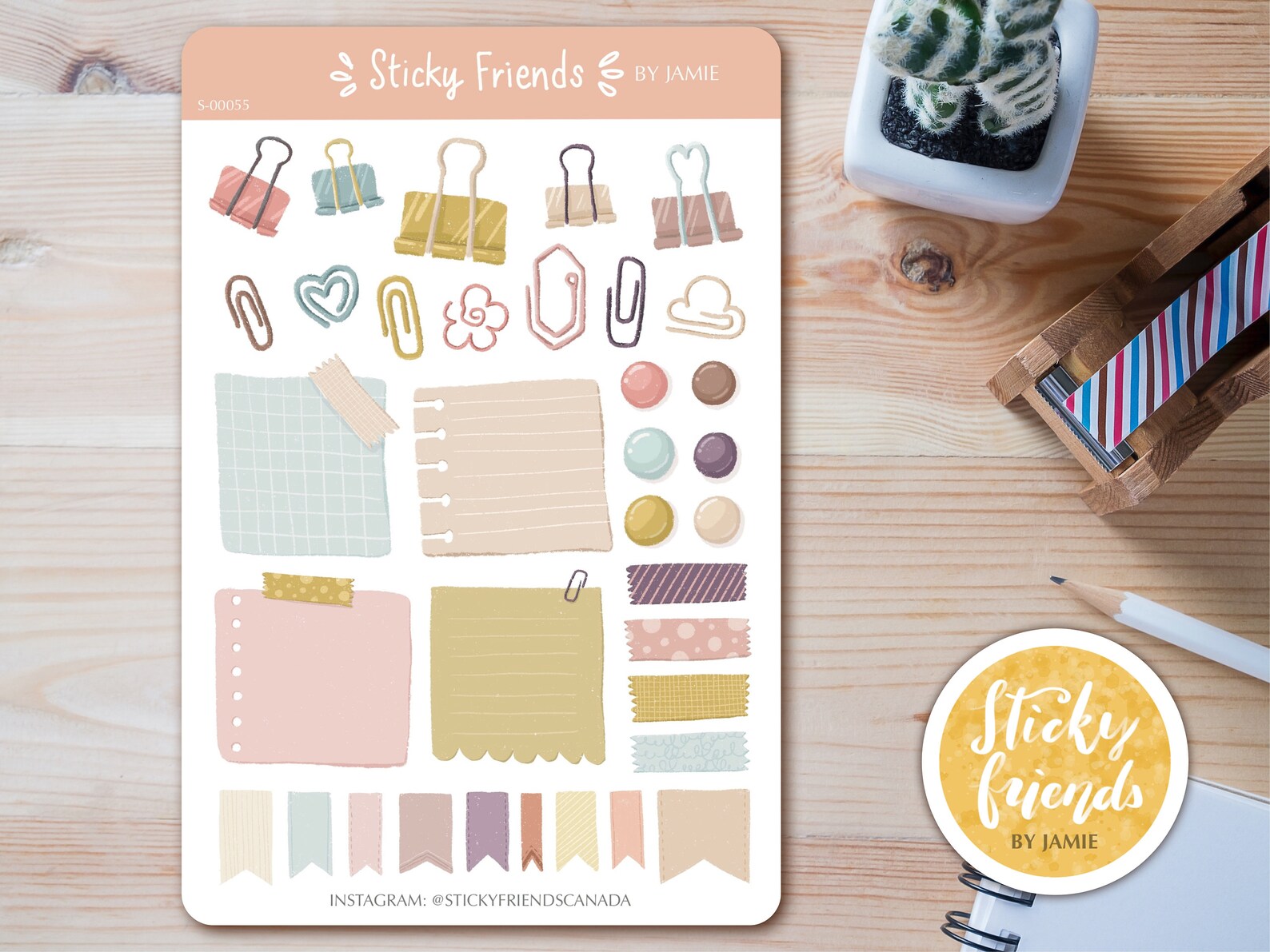 Stationery Sticker Sheet Memo Binder Clip Washi Tape Sticky - Etsy