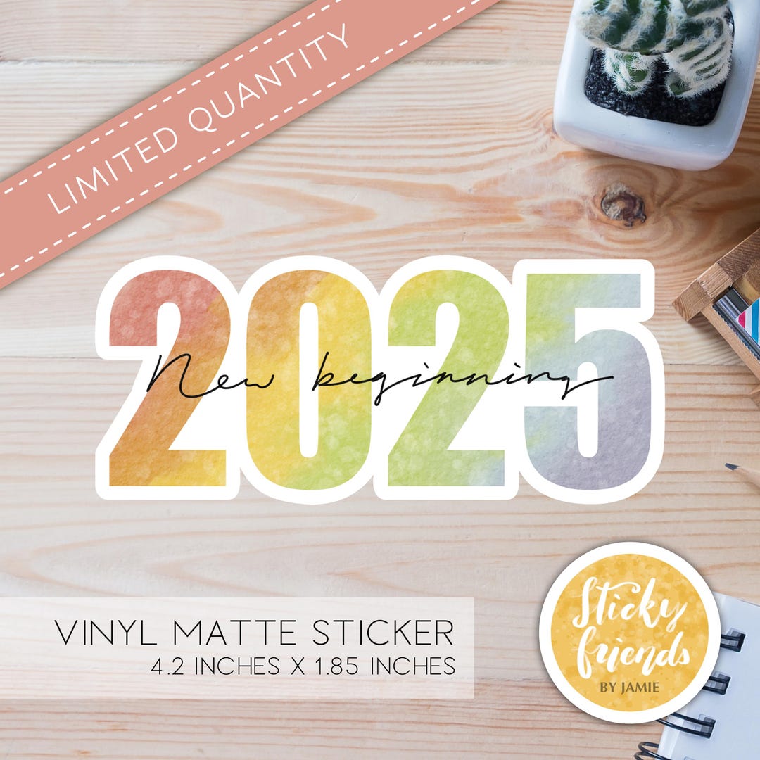 2025 Watercolour New Year Vinyl Sticker Waterproof Vinyl Sticker New ...