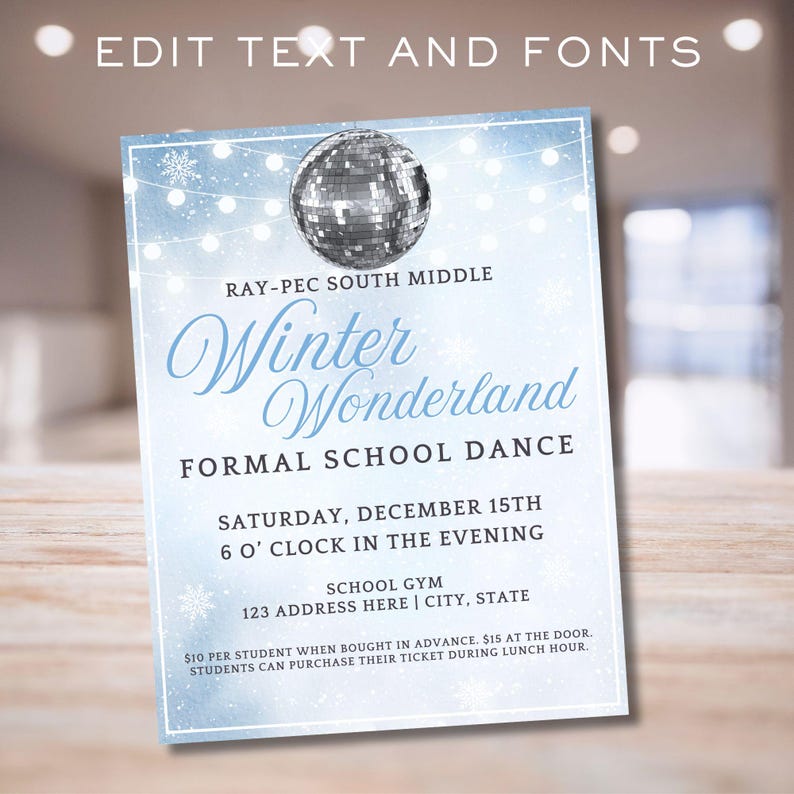 Winter School Dance Flyer, Flyer Template, Winter Wonderland Dance ...