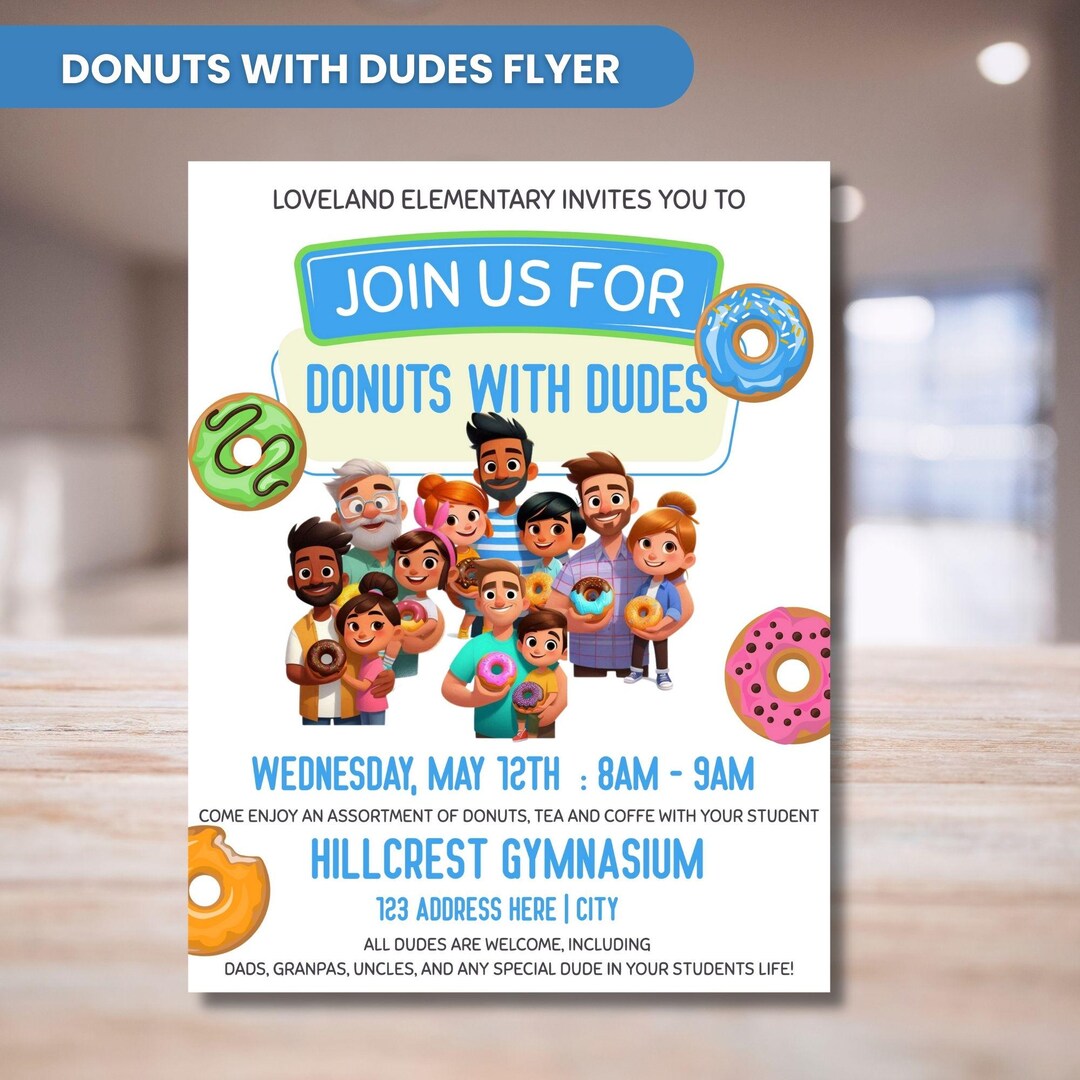 Donuts With Dudes Flyer, Donuts With Dads Flyer, Donut Event Flyer ...