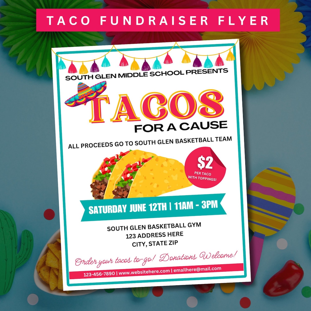 Taco Fundraiser Flyer, Taco Sale, Taco Flyer, Fundraiser Flyer, School ...