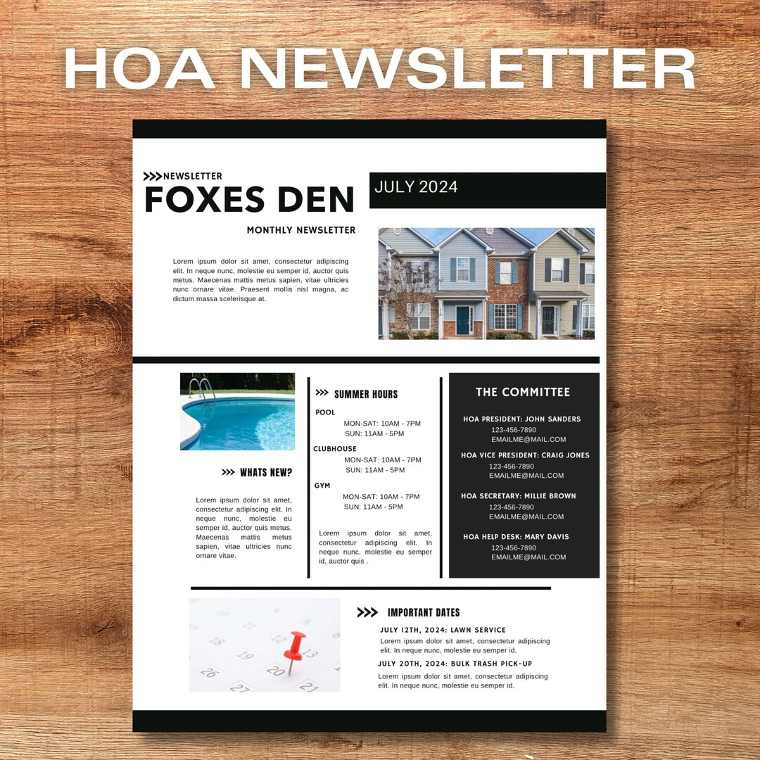 Editable HAO Newsletter Template, HOA Flyer, HOA Newsletter, Canva ...