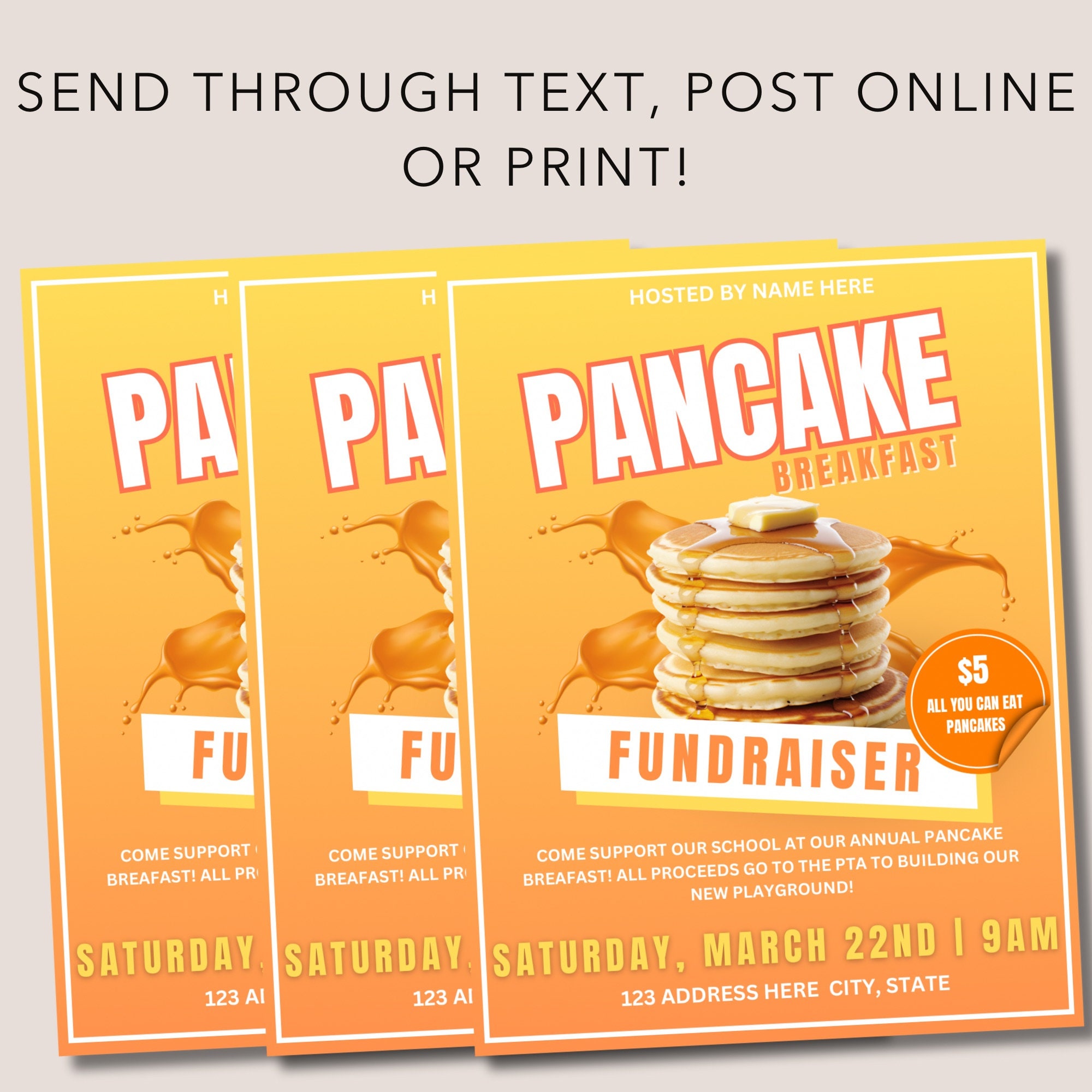 Pancake Breakfast Flyer, Pancake Flyer, Flyer Template, Pancake Fundraiser Flyer, Editable Flyer ...