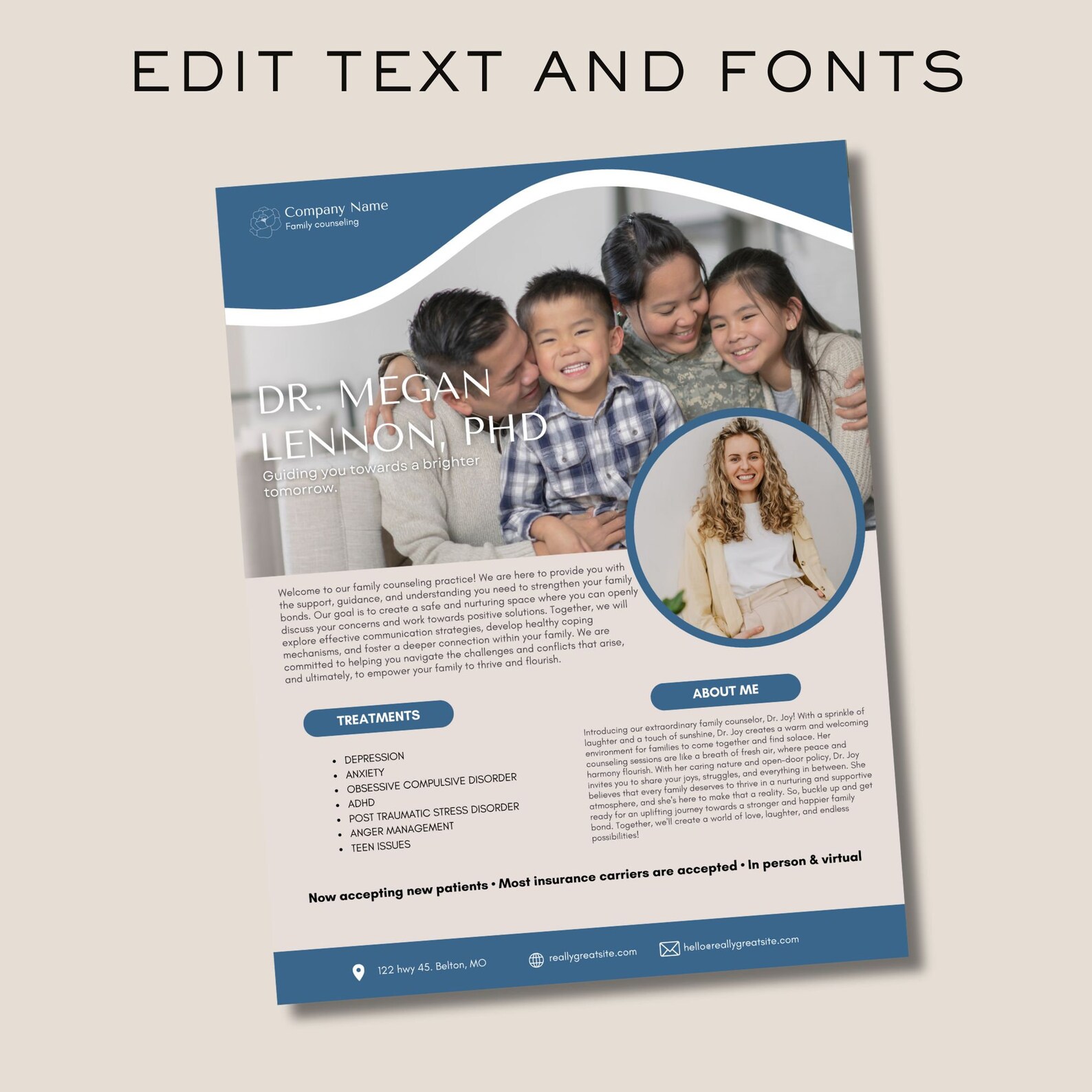 Counselor Flyer Template, Family Therapy Flyer, Mental Health Flyer ...