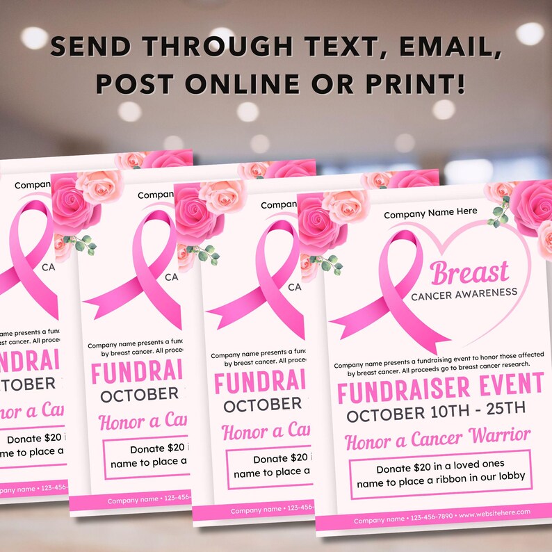 Breast Cancer Awareness Flyer, Pink October Flyer, Breast Cancer Fundraiser Event, Pink Flyer ...