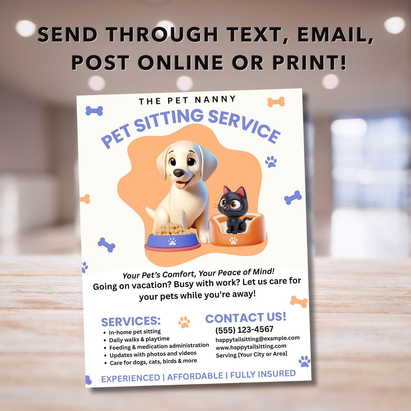 Pet Sitting Flyer Template | Printable Pet Care Services Poster ...