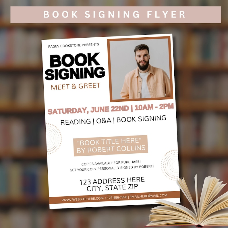 Book Signing Flyer, Bookstore Flyer, Author Meet and Greet Flyer, Author Flyer, Book Club Flyer ...