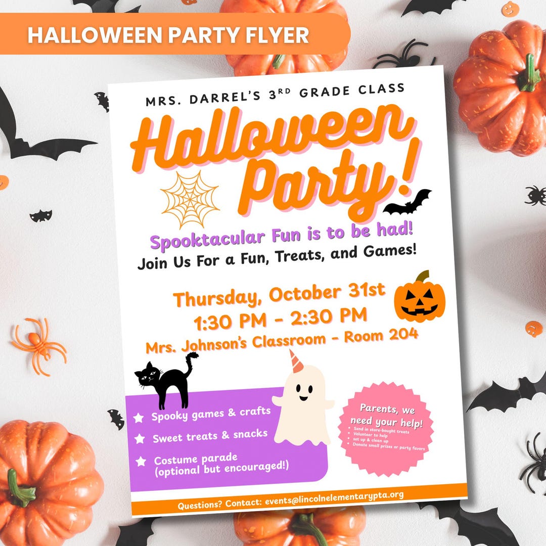 Halloween Class Party Flyer, Class Party Flyer, Halloween Party Flyer ...