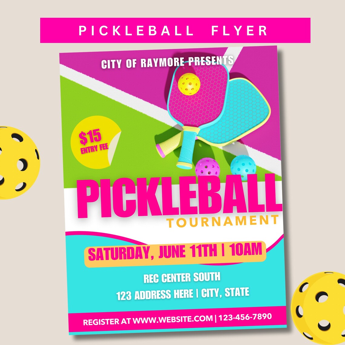 Pickleball Flyer, Pickleball Tournament Flyer, Editable Flyer ...