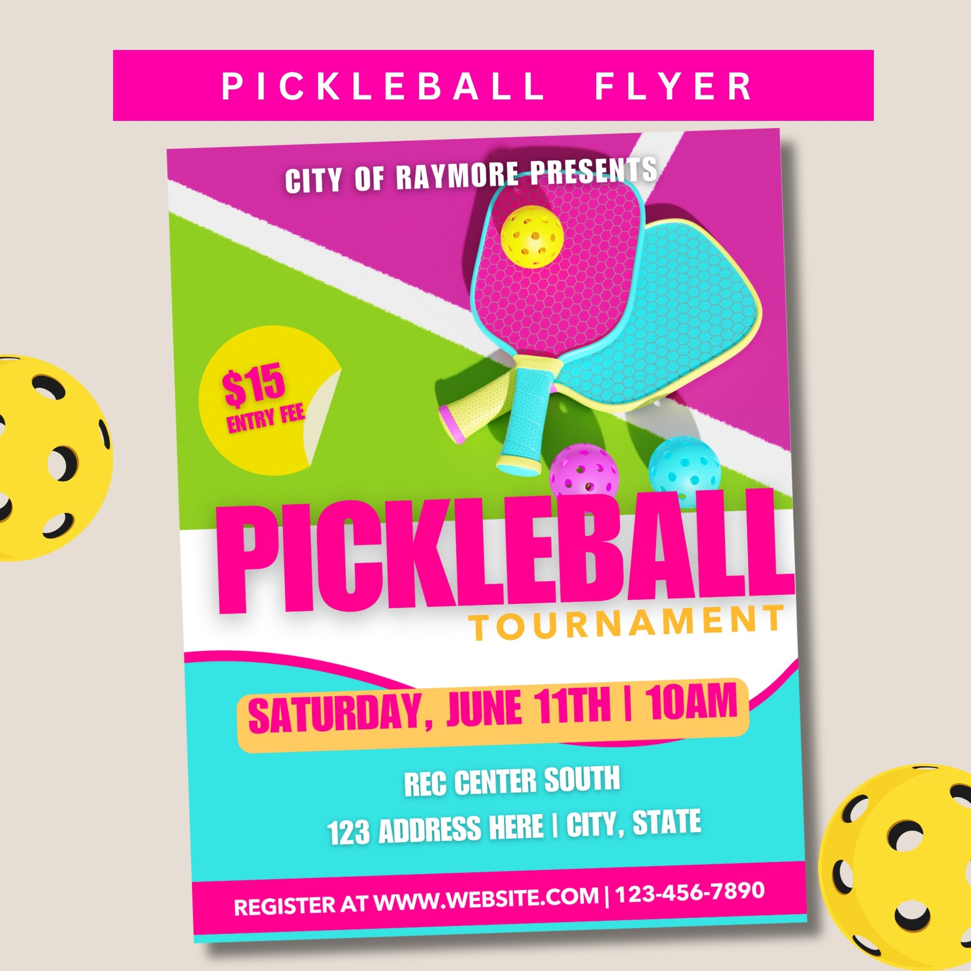 Pickleball Flyer, Pickleball Tournament Flyer, Editable Flyer ...