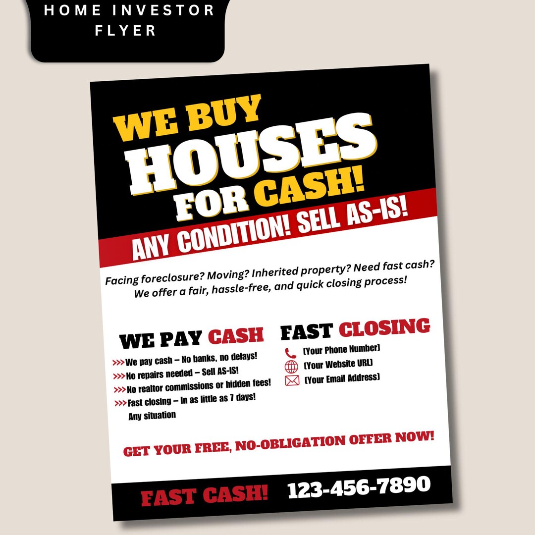 We Buy Houses Flyer, Investor Flyer Template, House Flipping Flyer ...