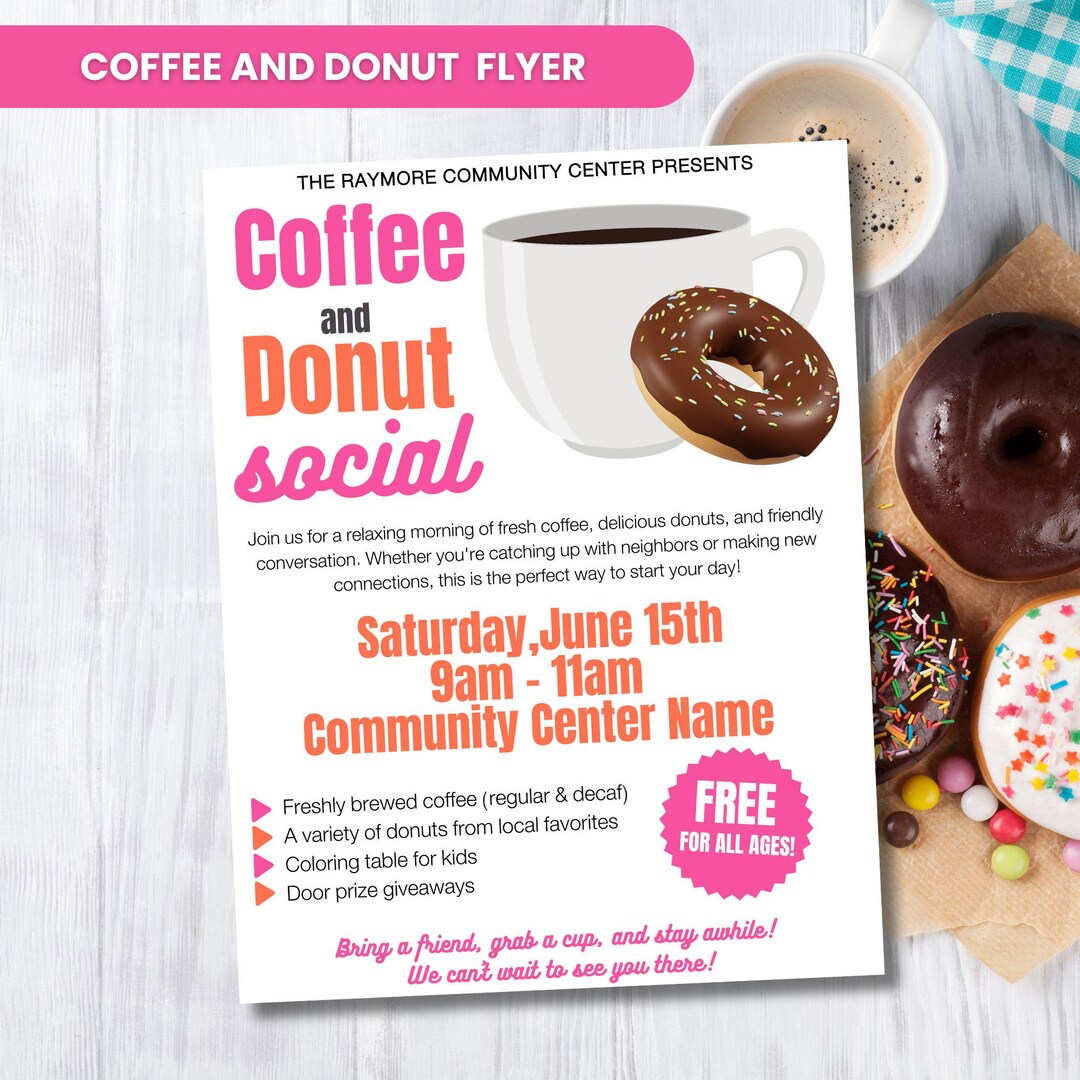 Coffee and Donuts Social Flyer, Donut Social, Coffee Social, Flyer ...