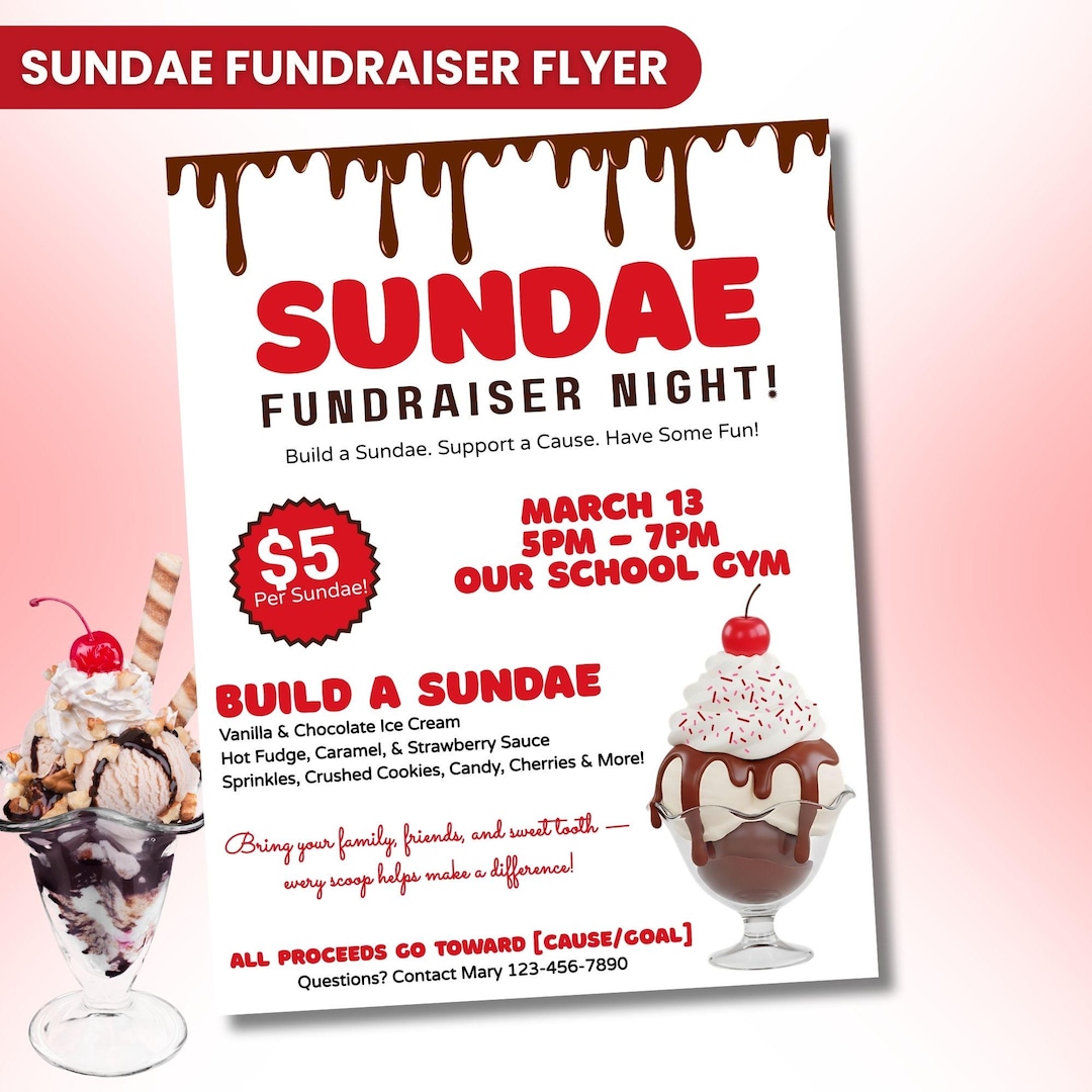 Editable Ice Cream Social Flyer, Sundae Fundriaser, Editable Flyer ...