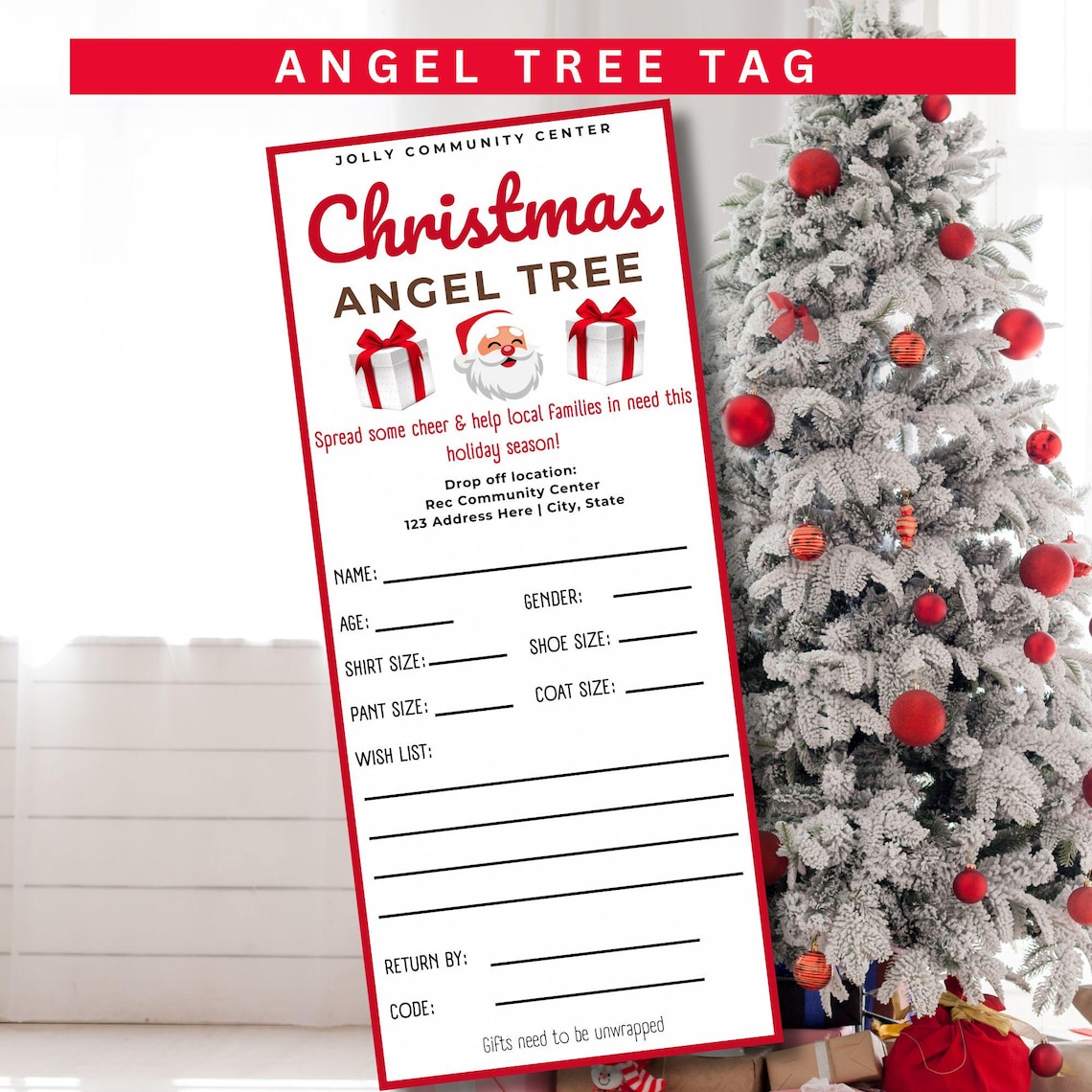 Christmas Angel Tree Tag Template, Giving Tree Tags, Christmas Tag ...
