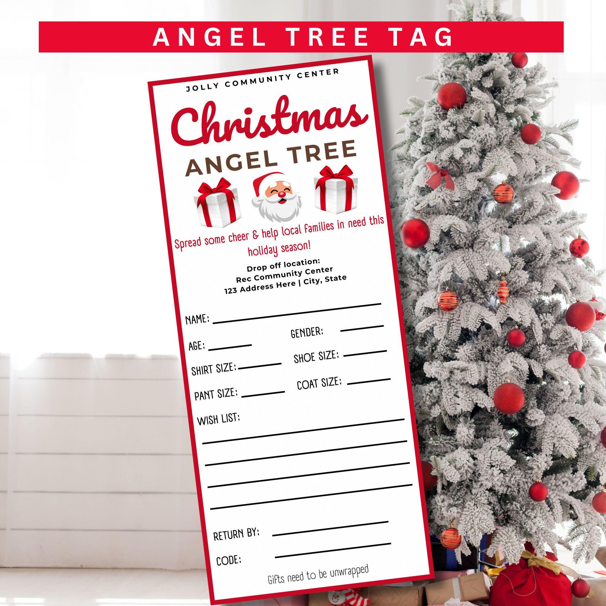 Christmas Angel Tree Tag Template, Giving Tree Tags, Christmas Tag ...