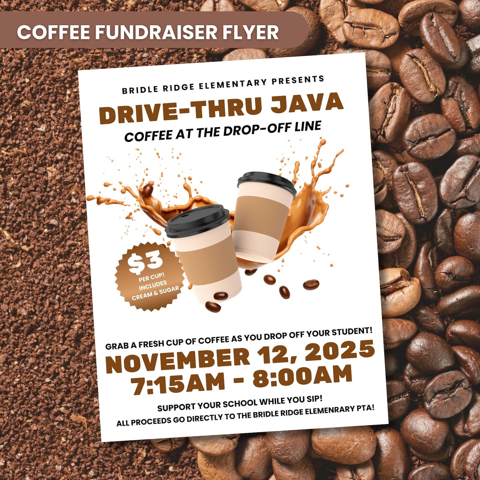 School Drop off Coffee Fundraiser, Coffee PTA Fundraiser, Coffee Sale ...