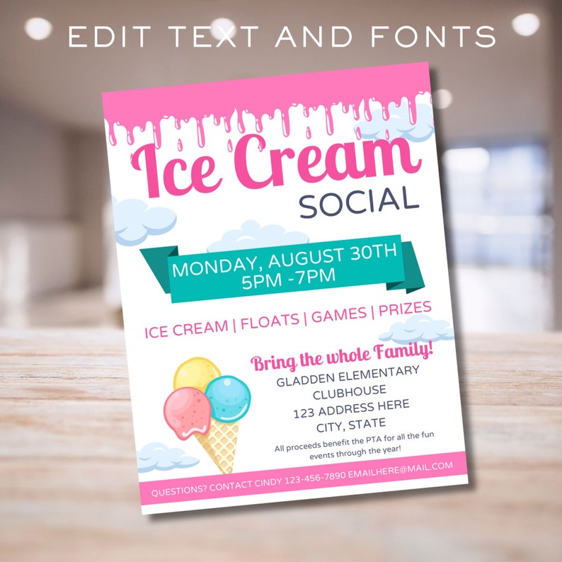 Editable Ice Cream Social Flyer, Ice Cream Event Flyer, Editable Flyer ...