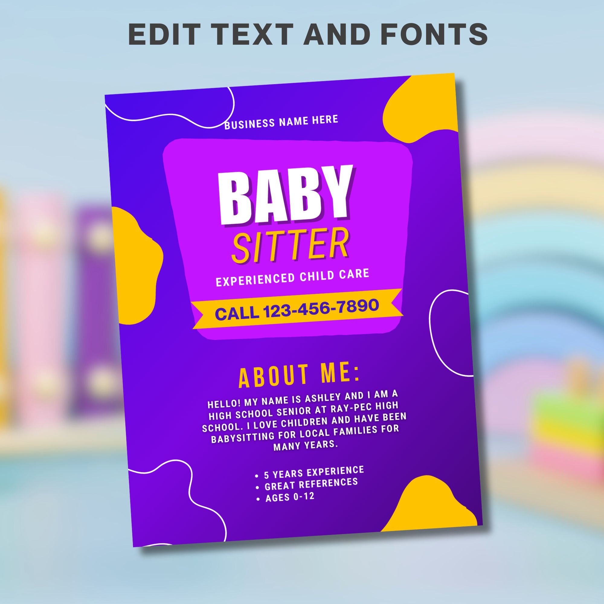 Babysitter Editable Flyer, Babysitting Flyer, Editable Flyer, Canva ...