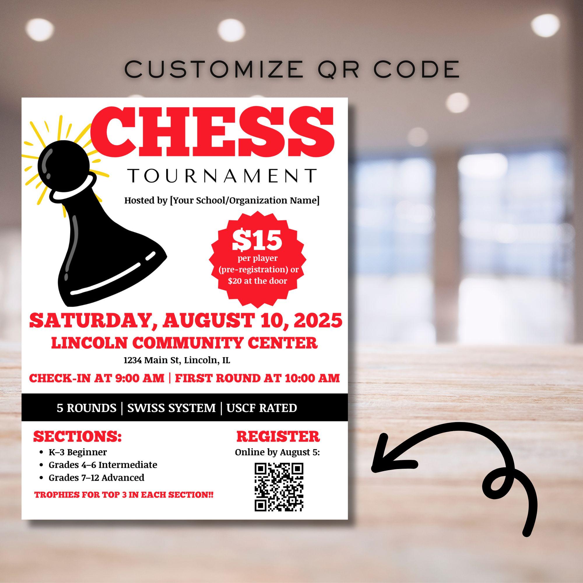 Editable Chess Tournament Flyer Template | Printable Chess Event Poster ...