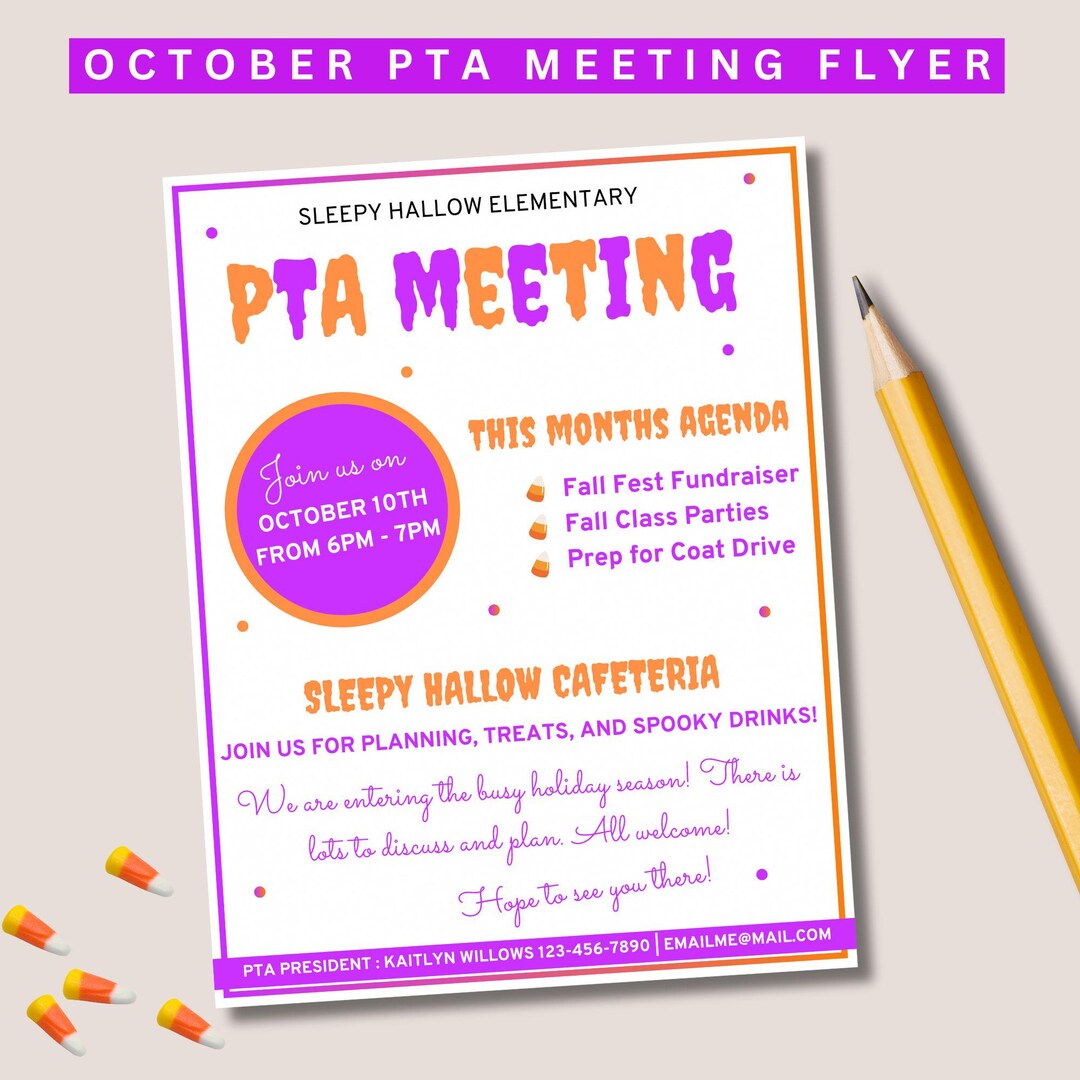 PTO School Flyer, PTA October Meeting Flyer, Pta Halloween Meeting, PTA ...