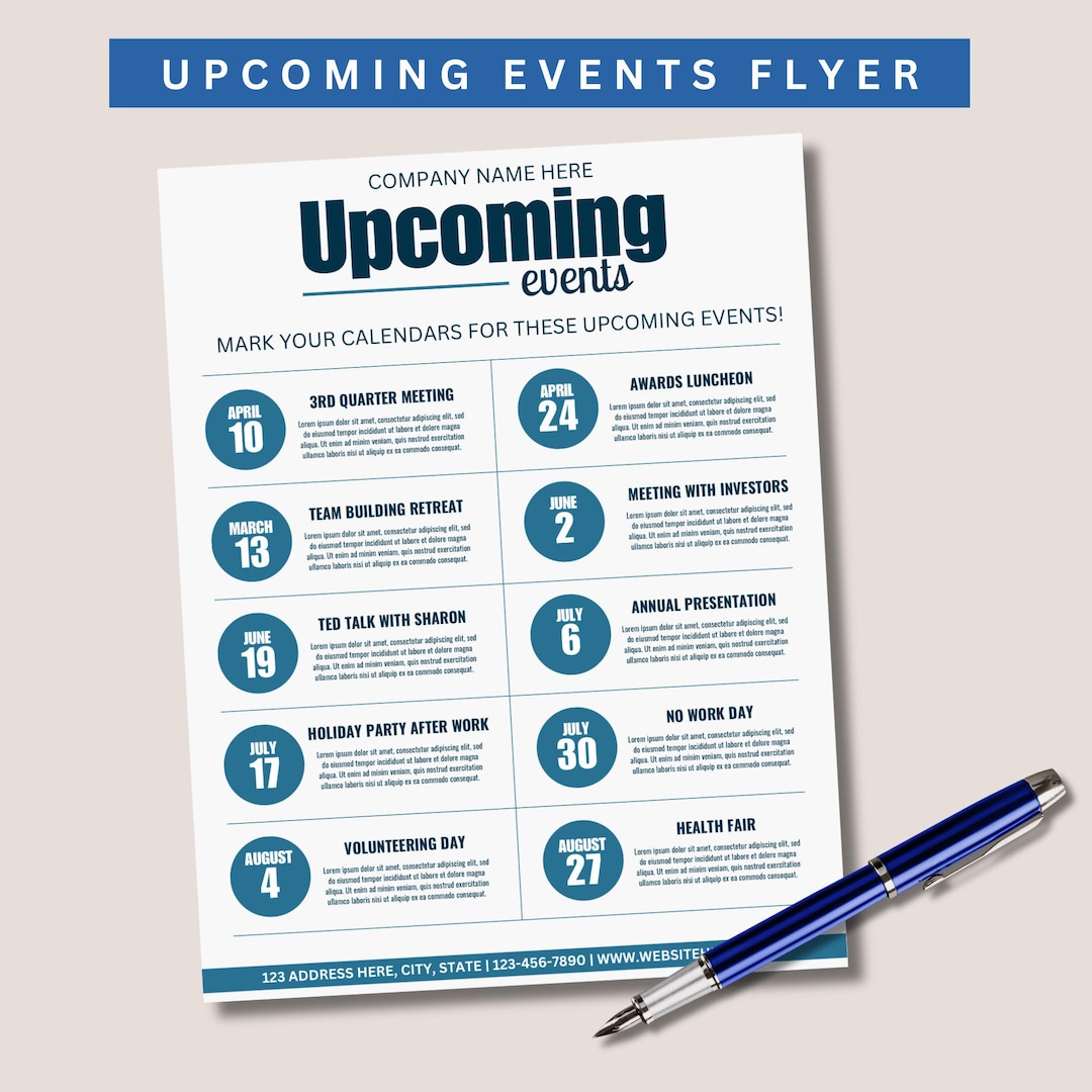 Events Schedule, Upcoming Events Flyer, Company Events Flyer, Schedule ...