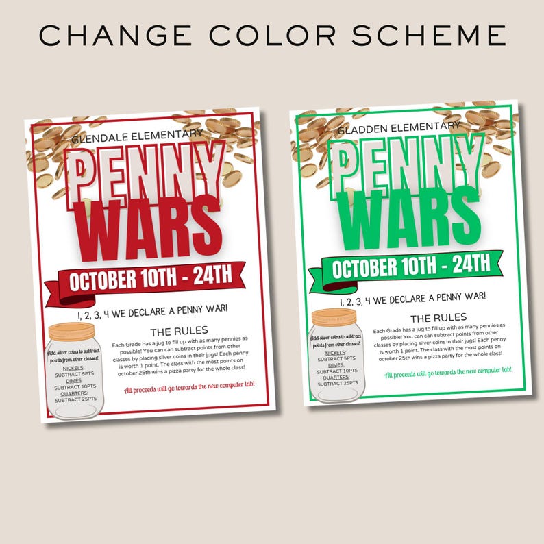 Penny Wars Flyer, School Penny Wars, School Fundraiser Flyer, Penny War ...