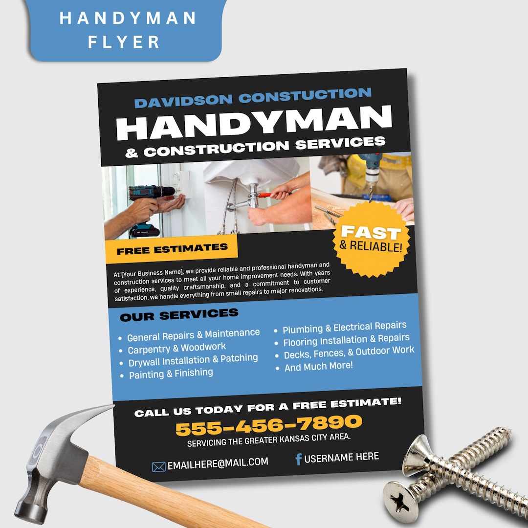 EDITABLE Handy Man Flyer, Flyer Template, Handy Man Services, Home ...