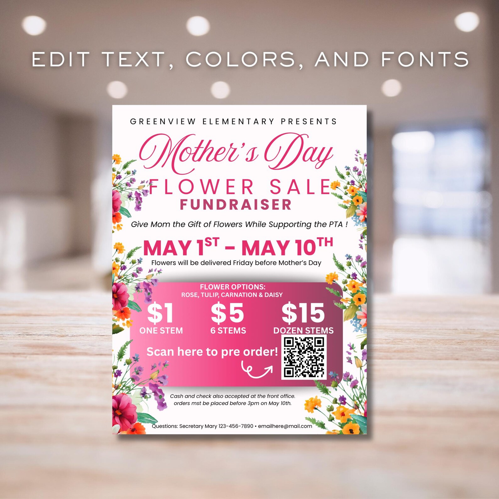 Mothers Day Flower Fundraiser, Flower Sale, Flower Fundraiser Flyer ...