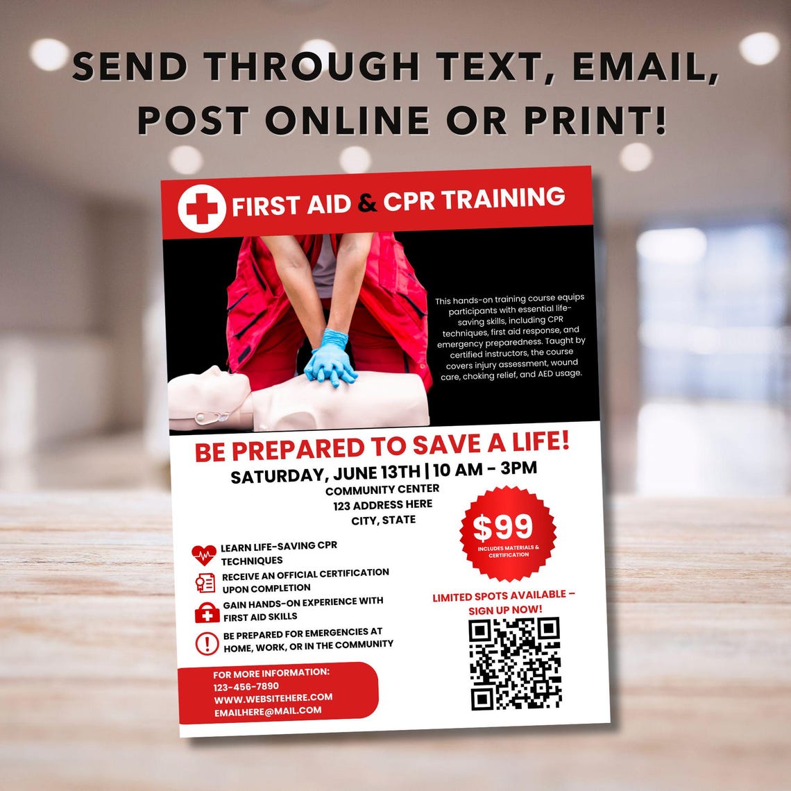 First Aid and CPR Flyer, CPR Training, First Aid Flyer, Fundraiser ...