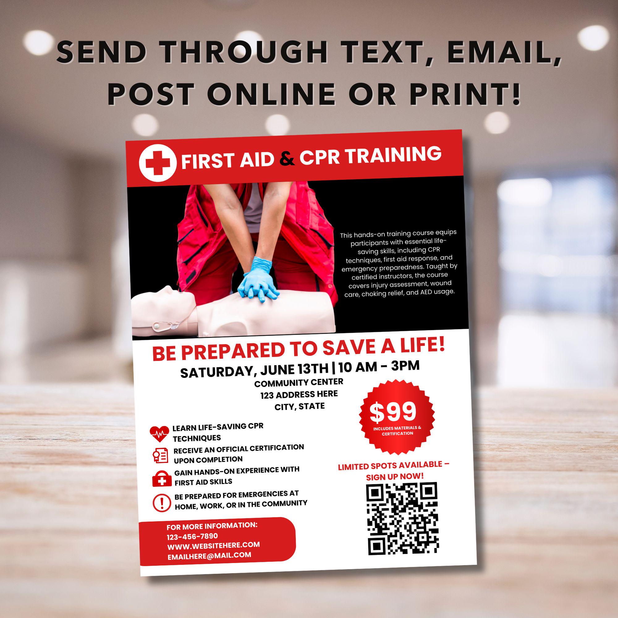 First Aid and CPR Flyer, CPR Training, First Aid Flyer, Fundraiser ...