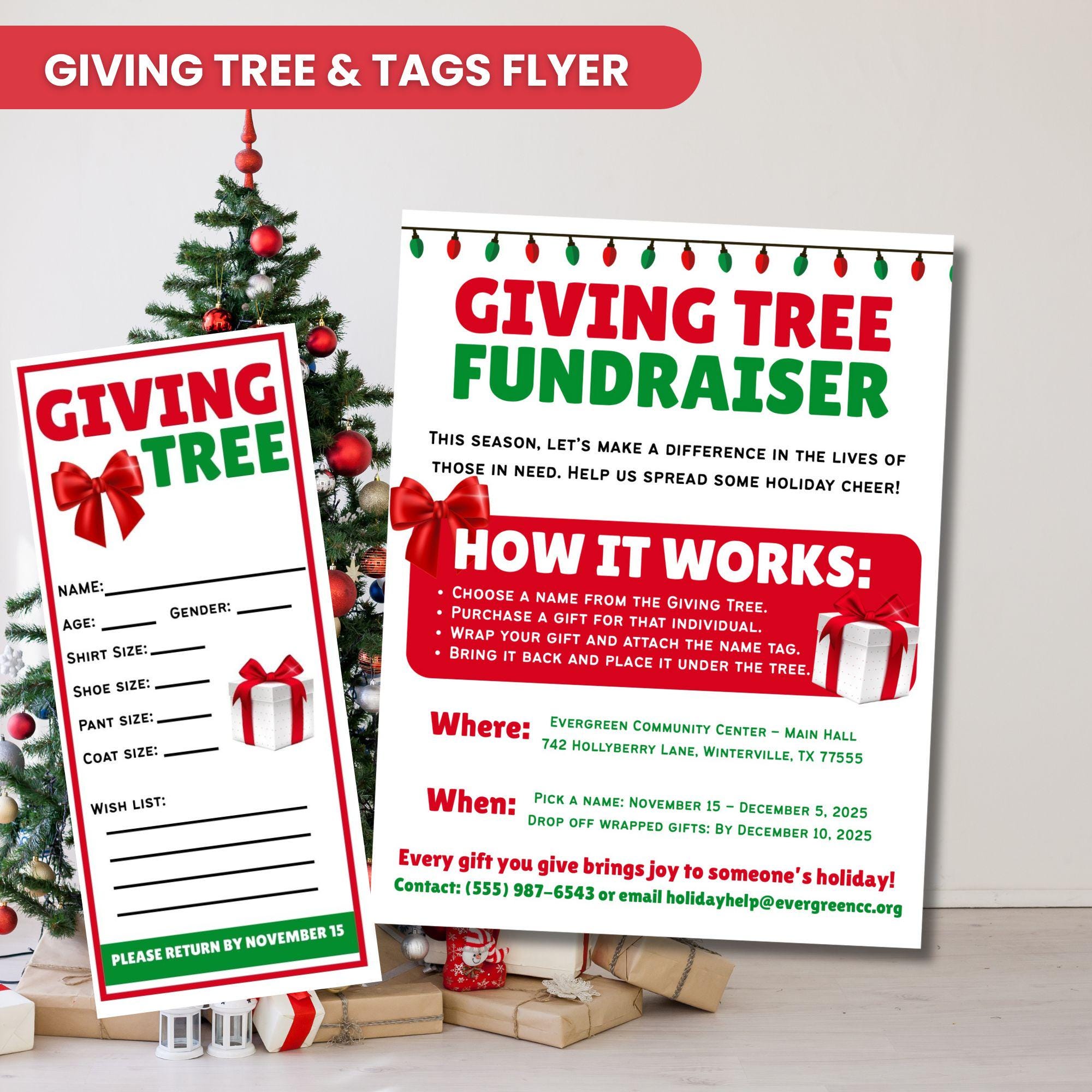 Giving Tree Holiday Flyer, Giving Tree Fundraiser, Holiday Flyer, Gift ...