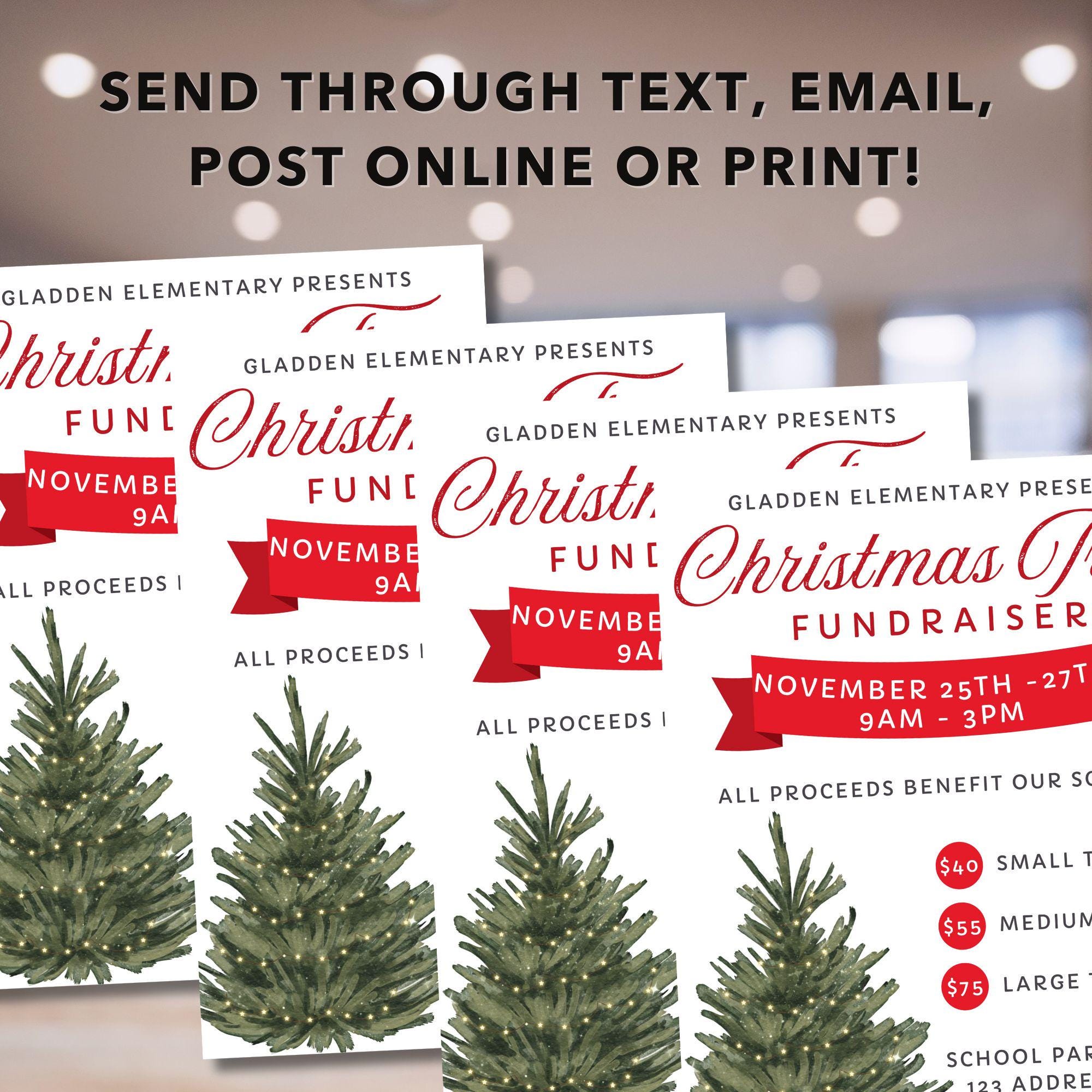 Editable Christmas Tree Flyer, Christmas Tree Fundraiser, Holiday Flyer ...