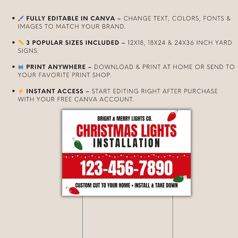 Christmas Light Installation Yard Sign, Holiday Light Installation ...