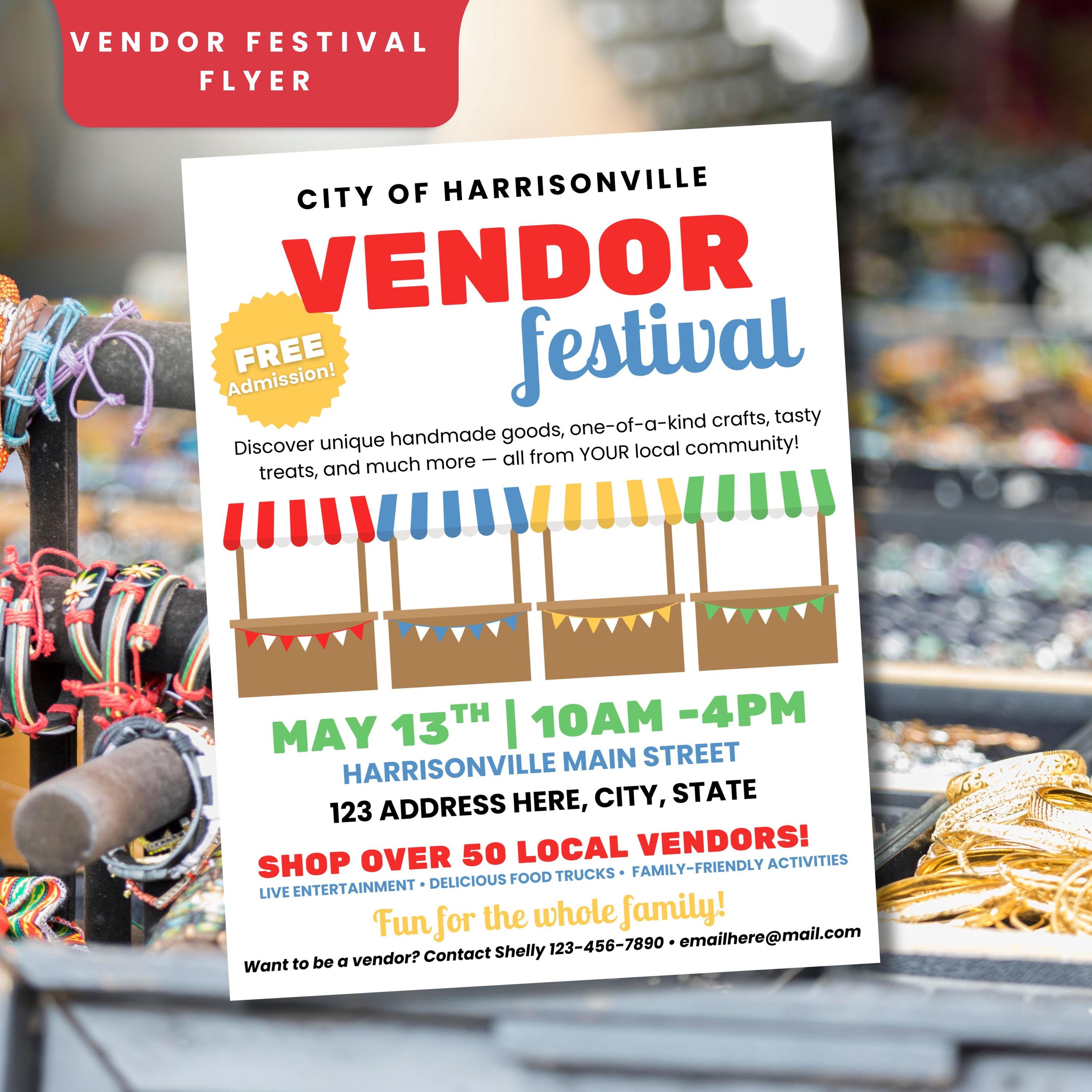 Community Vendor Event Flyer, Local Market Festival Poster, Editable ...
