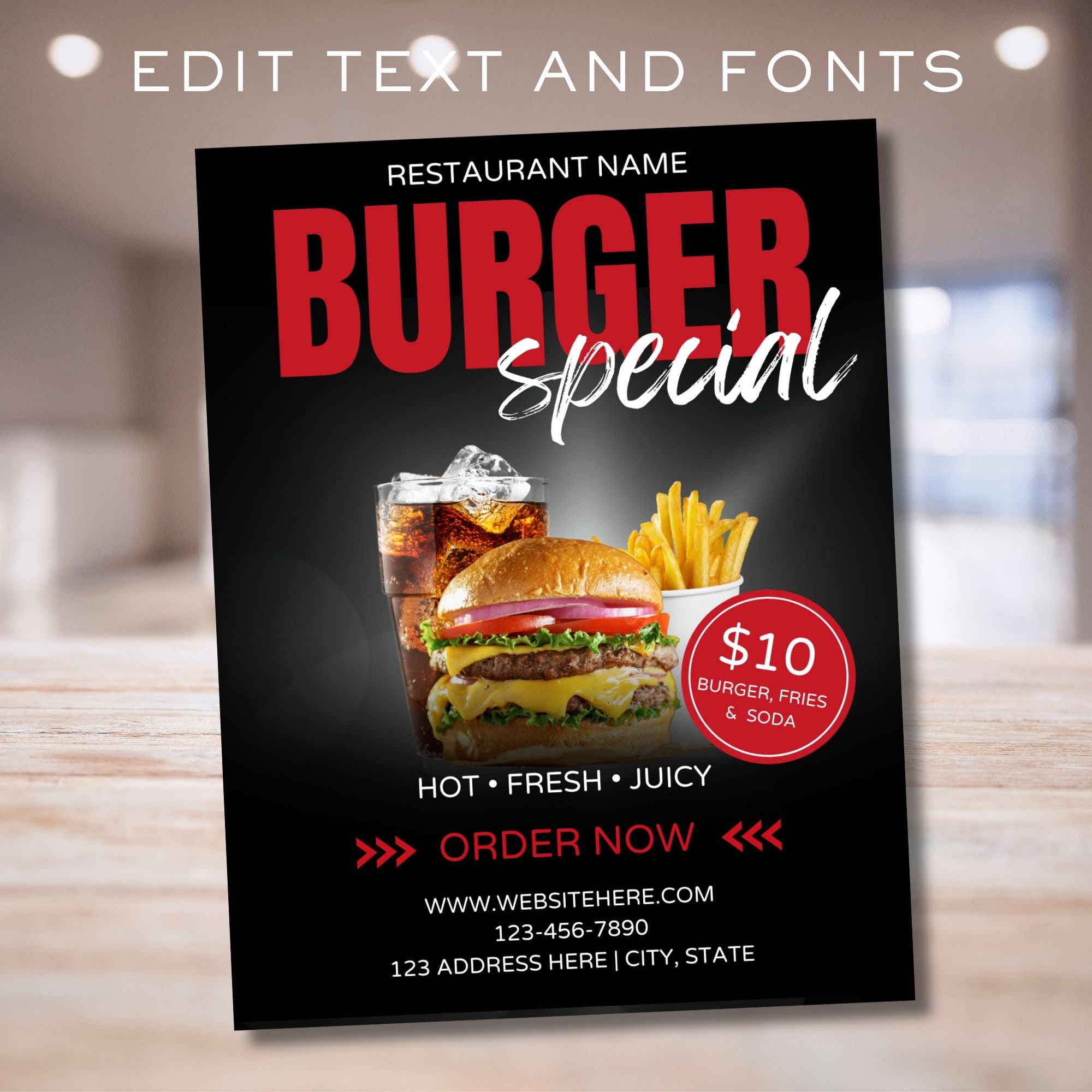 Editable Burger Special Flyer, Restaurant Flyer, Burger Sale ...